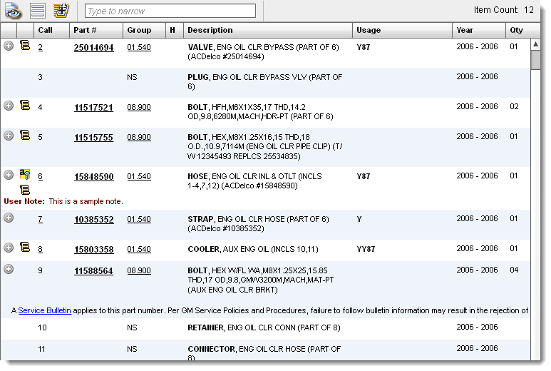 Viewing Part Usage for a Callout